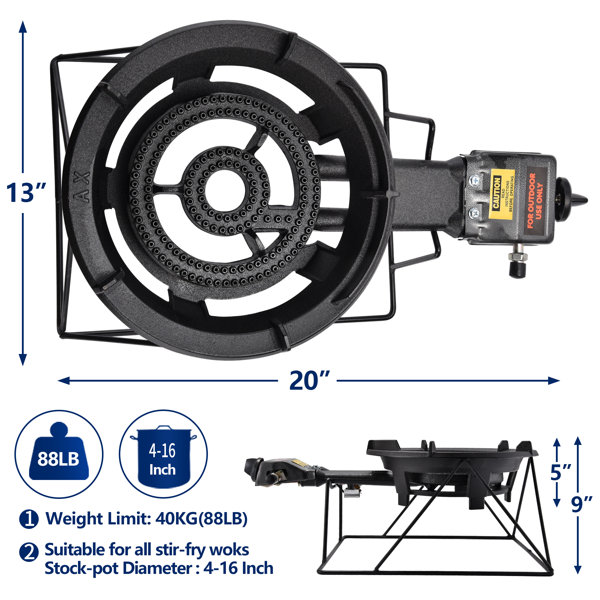ARC 30,000 BTU High Pressure Cast Iron Propane Single Burner Stove Portable Outdoor Cookware ...